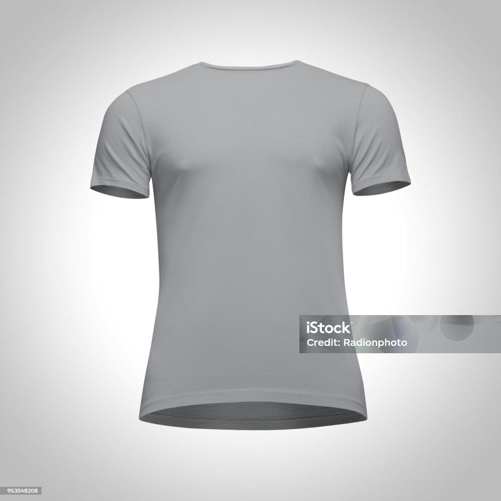 Blank Template Men Grey Tshirt Short Sleeve Front View Bottomup