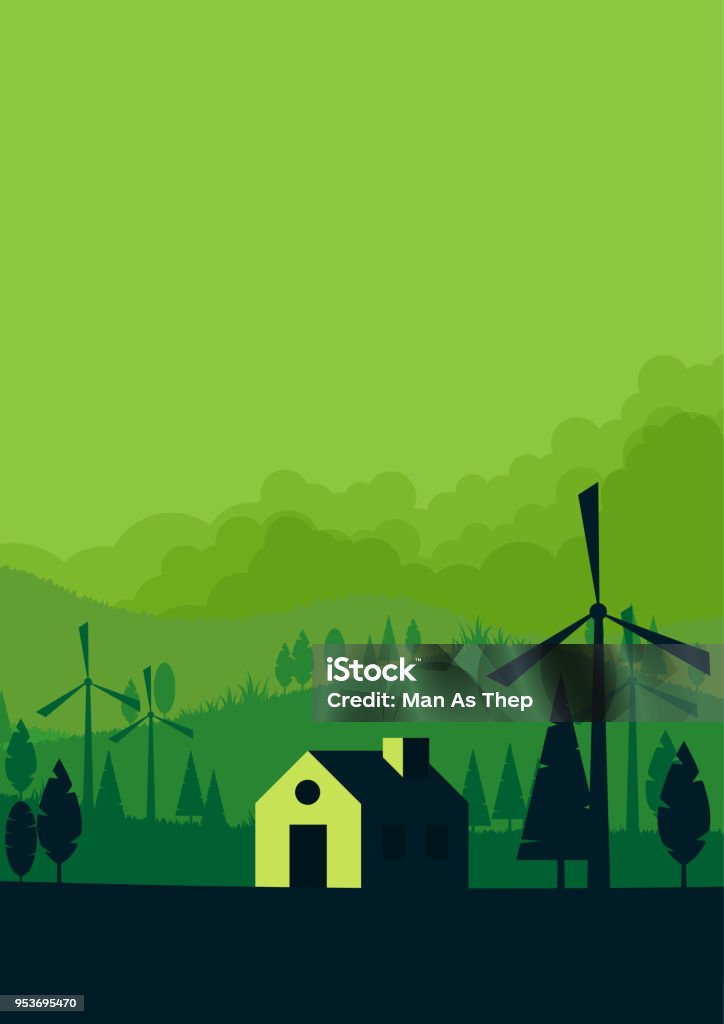 Green Silhouette Nature Landscape With Rural Scenery Abstract