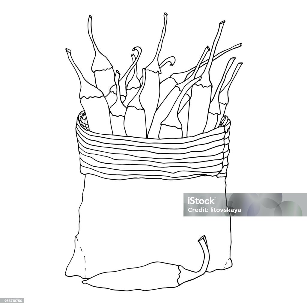 Ilustración De Chiles En Una Bolsa De Lona Dibujo De Vector Dibujado