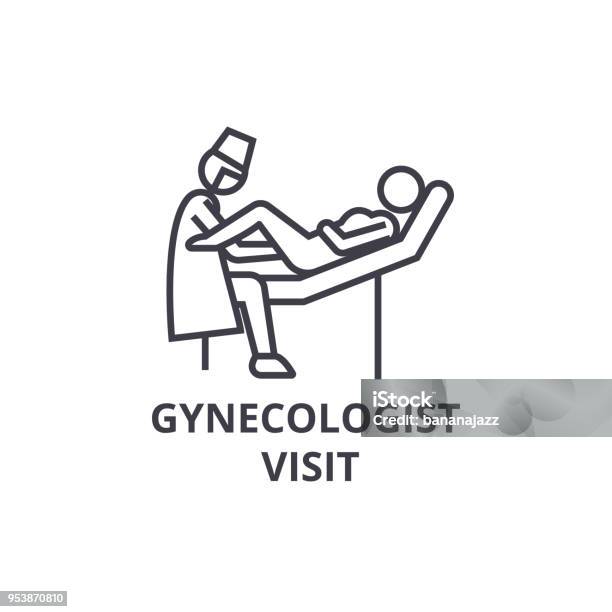 Ilustración De Ginecólogo Visita Delgada Línea Icono Signo Símbolo