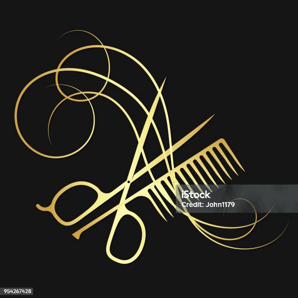 Gunting Penataan Rambut Dan Sisir Warna Emas Ilustrasi Stok Unduh