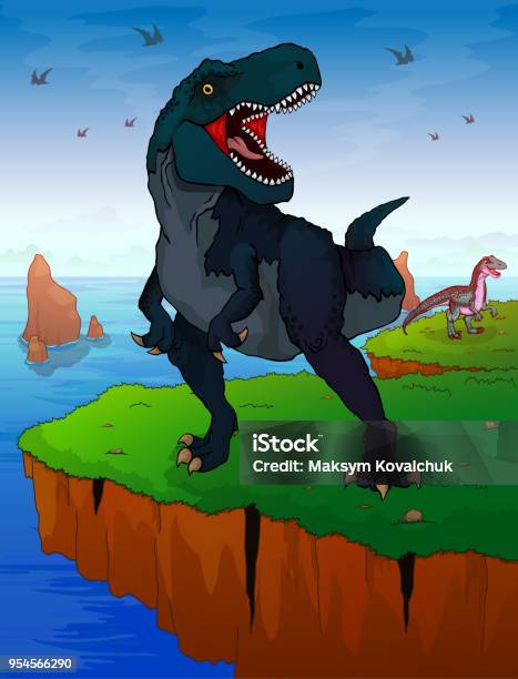 Tyrannosaur 바다의 배경입니다 벡터 일러스트입니다 고대의에 대한 스톡 벡터 아트 및 기타 이미지 고대의 공룡