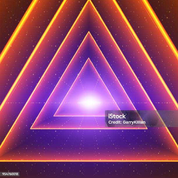 Vector Data Flow Visualization Triangle Glowing Tunnel Of Colorful Big Data Flow As Binary