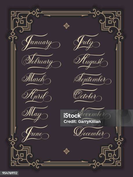 Jeu De Lettres Tous Les Mois De Lannée Dessinés À La Main Calligraphie