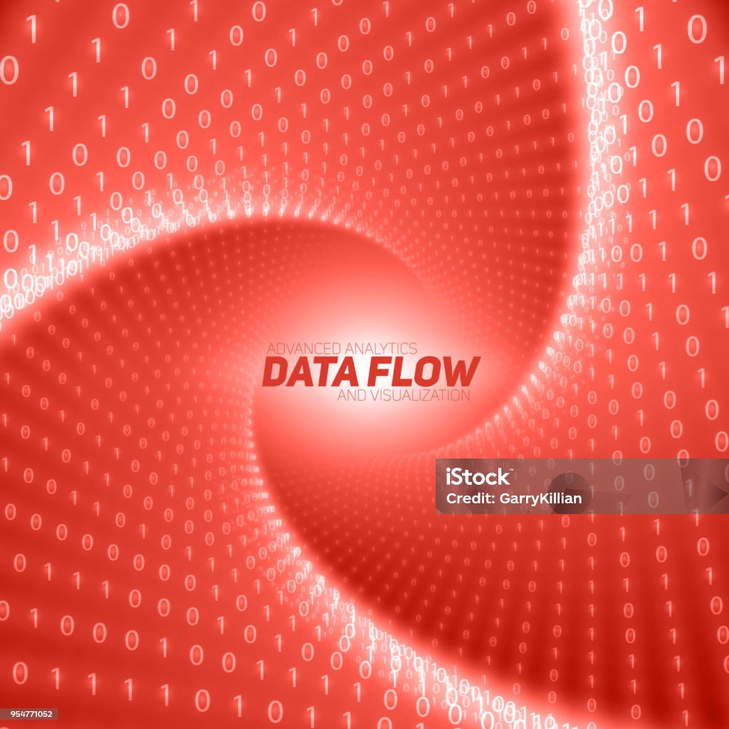 Vector Data Flow Visualization Red Flow Of Big Data As Binary Numbers