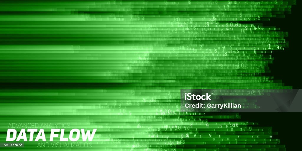 Vector Abstract Big Data Visualization Green Flow Of Data As Numbers Strings Information Code