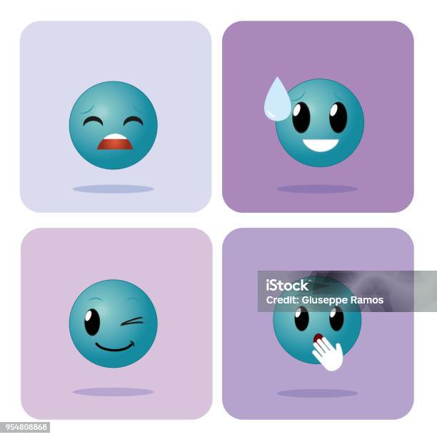 Emojis 사각형 아이콘의 집합 걱정하는에 대한 스톡 벡터 아트 및 기타 이미지 걱정하는 데이트 디자인 Istock