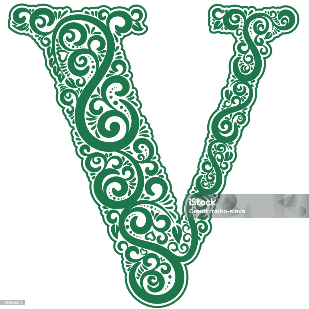 Huruf Awal Vektor Dalam Ornamen Bunga Abstrak Ilustrasi Stok Unduh