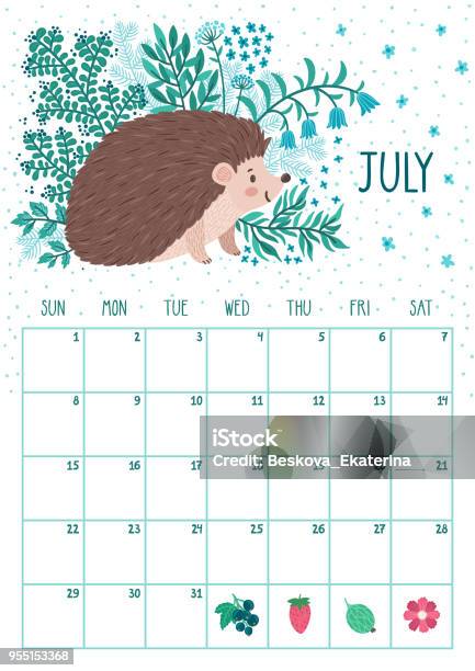 Kalender Bulanan Vektor Dengan Landak Lucu Juli 2018 Merencanakan ... Kalender Bulanan Vektor Dengan Landak Lucu Juli 2018 Merencanakan ...