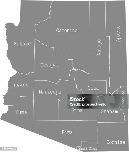 Stock Ilustrace Arizona Hrabství Mapa Vektor Obrys Ilustrace S Názvy