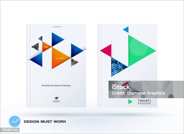 Templat Segitiga Desain Brosur Set Abstrak Modern Berwarnawarni Laporan