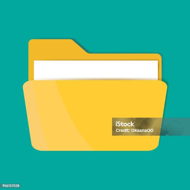 Ikon Folder Kuning Dengan Selembar Kertas Ikon Folder Vektor Ilustrasi