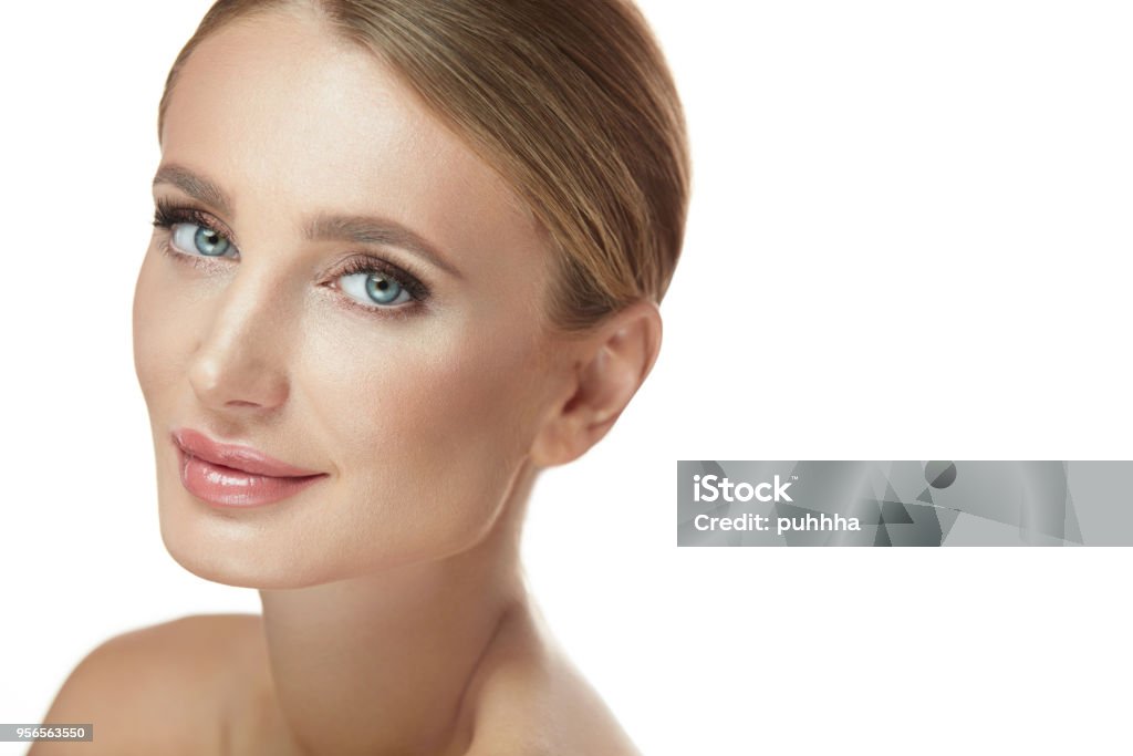 Makeup Beauty Face Closeup Female With Natural Glamour Makeup Stock