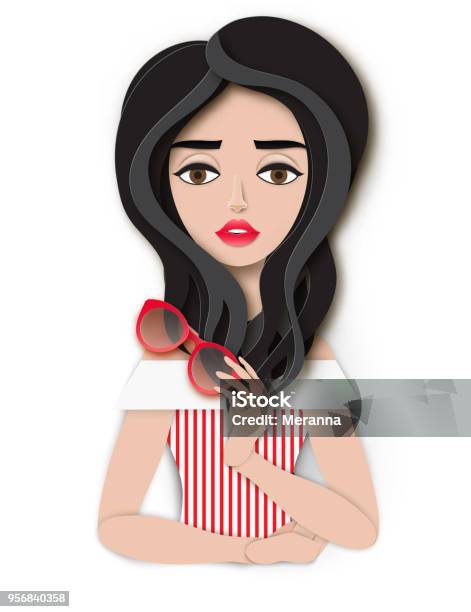 Potret Vektor Wanita Cantik Muda Dengan Rambut Panjang Dan Kacamata