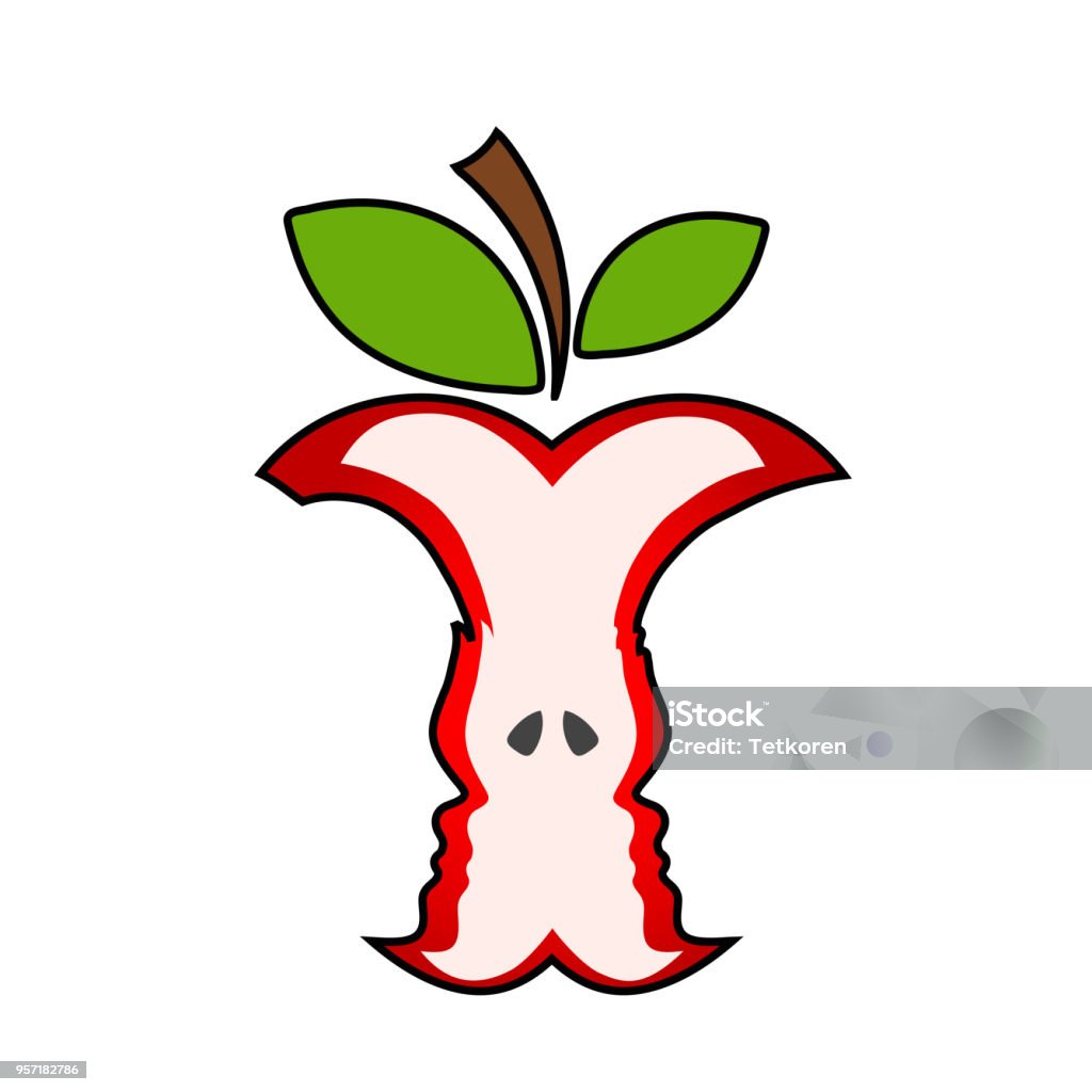 Buah Apel Merah Dengan Siluet Pria Dan Wanita Konsep Cinta Ilustrasi
