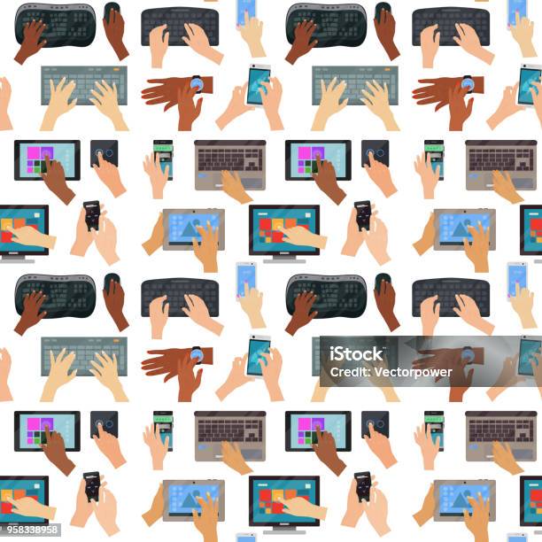 Pengguna Tangan Di Komputer Keyboard Mulus Pola Gerakan Sentuh Latar