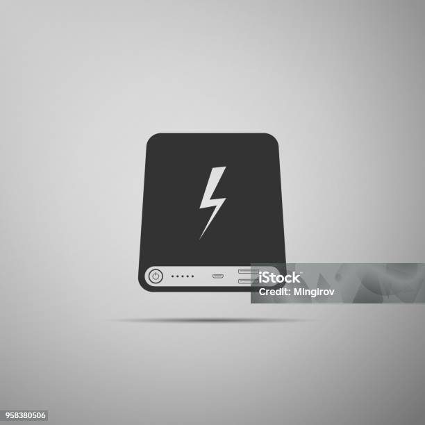 Icône De La Banque Dalimentation Isolé Sur Fond Gris Chargeur Portable