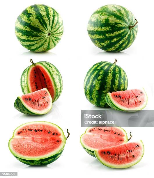 세트마다 잘 익은 초록색 워터멜론 흰색 바탕에 그림자와 사진 이미지에 대한 스톡 사진 및 기타 이미지 사진 이미지 수박