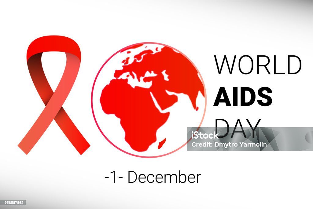 Hari Aids Sedunia 1 Desember Kesadaran Pita Hiv Merah Vektor Ilustrasi