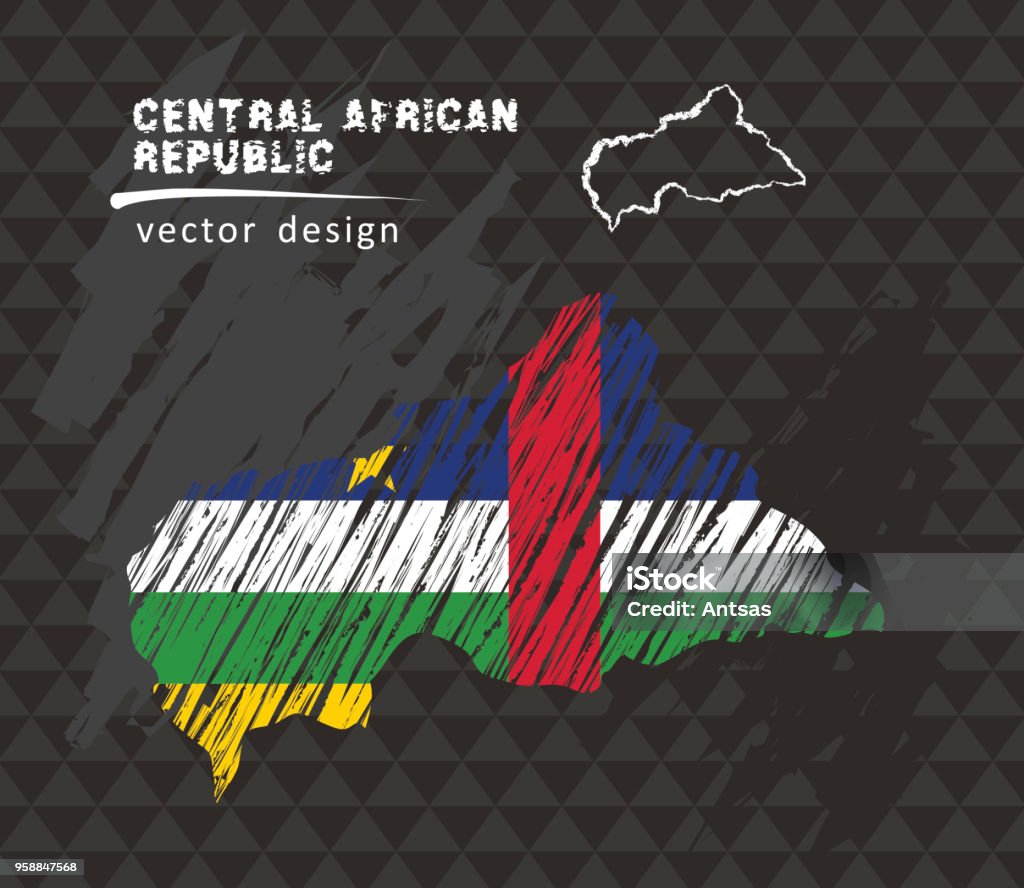 Central African Republic Map With Flag Inside On The Black Background