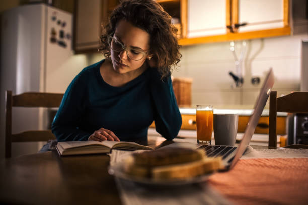 Free Stock Photo of Woman Reading a Book in a Kitchen | Download Free ...