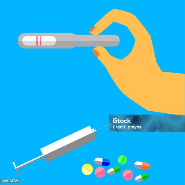 Hand Holding Pregnancy Test Pack Positive Result Stock Illustration