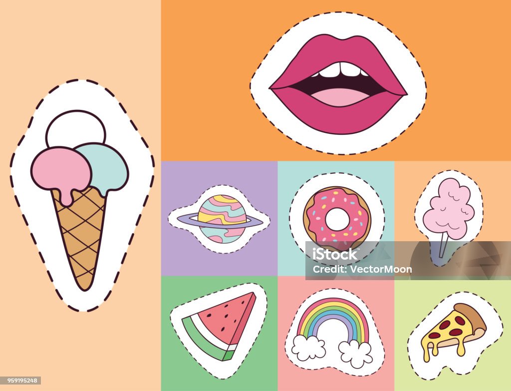 Hipster Patches Elements Hand Drawn Cute Fashionable Stickers Doodle