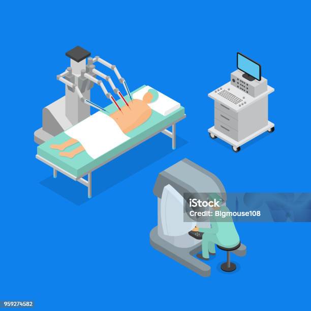Robotic Surgery Concept 3d Icons Set Isometric View Vector Stock