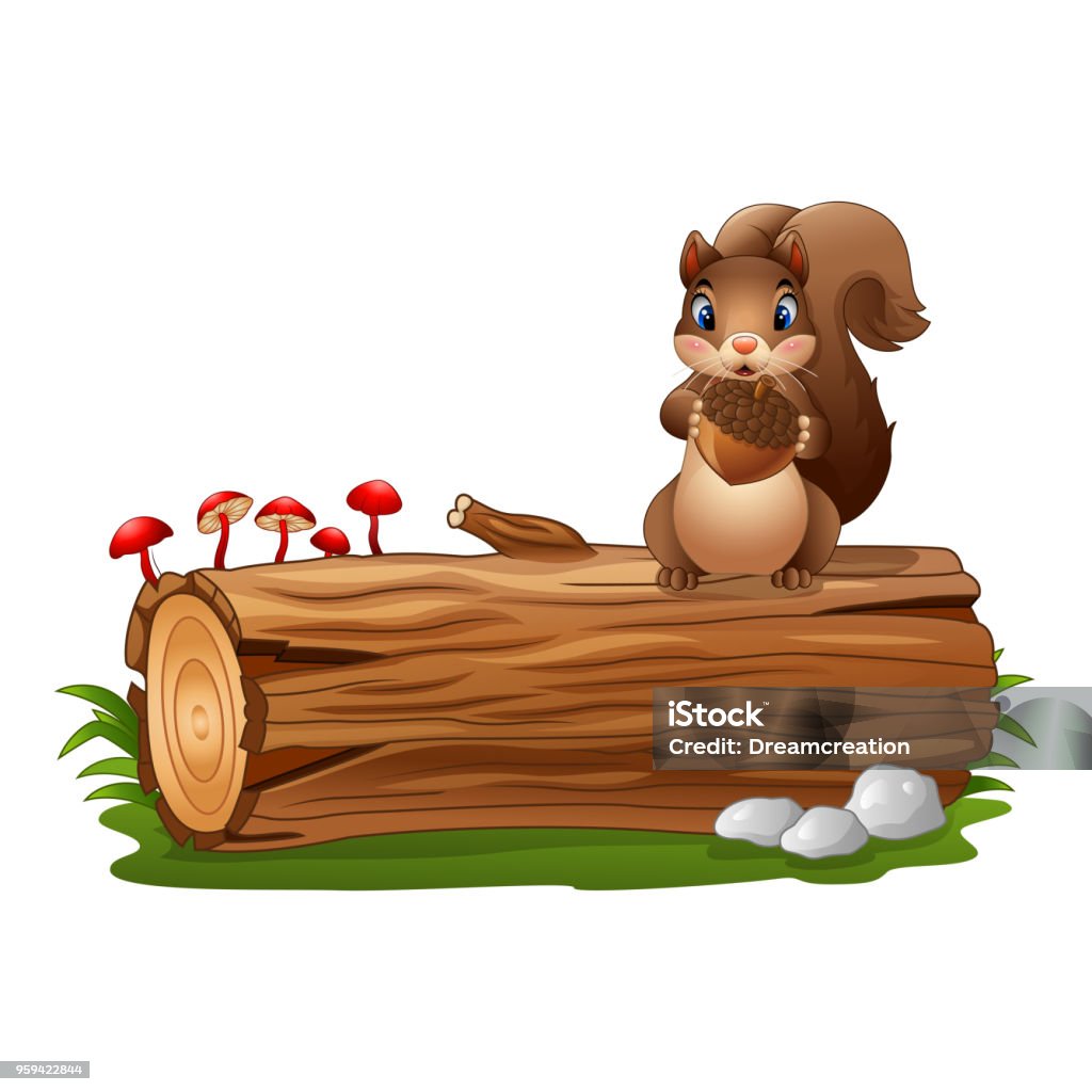 Cartoon Squirrel Standing While Holding Acorn Stock Illustration