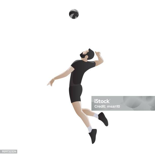 Pemain Voli Dalam Jersey Hitam Menyajikan Bola Ilustrasi Vektor Desain