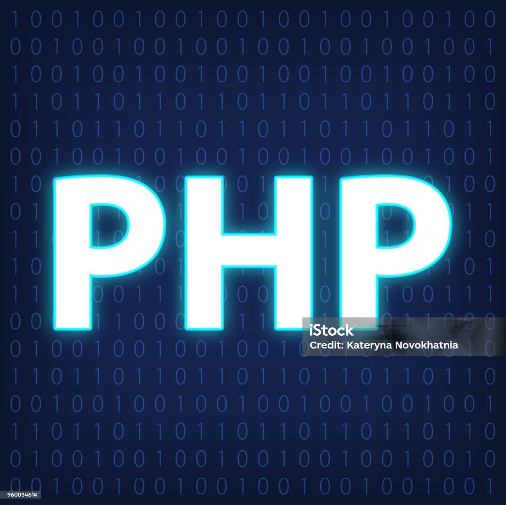 Machine Code Languages In Neon Style Programming Languages Concept Php On Binary Code Background