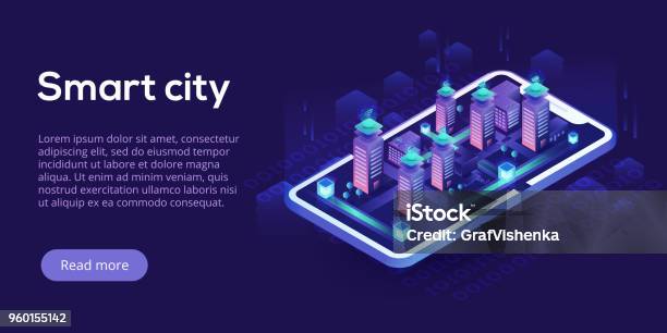 Smart City Atau Konsep Vektor Isometrik Bangunan Cerdas Membangun