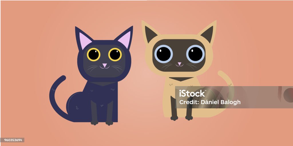Different Cartoon Cats Set Simple Modern Geometric Flat Style Vector