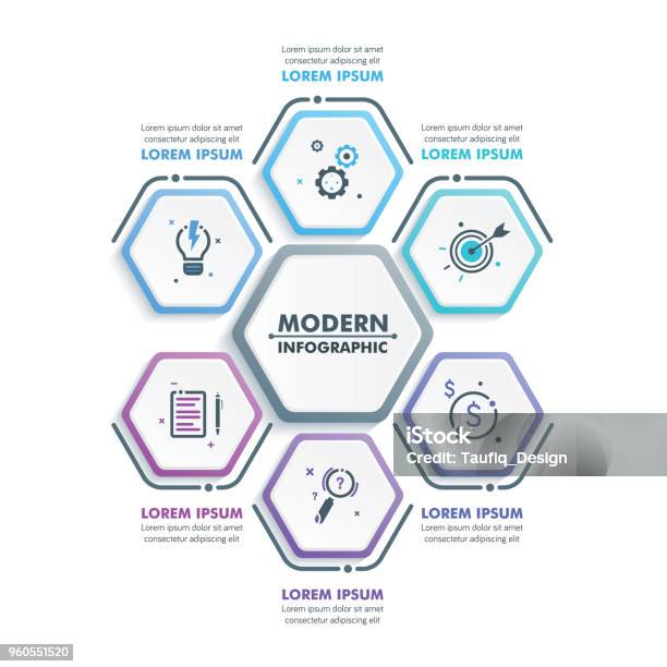 Template Infografis Bisnismodern Infografis Heksagonal Desain Garis