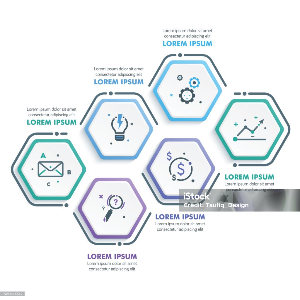 Template Infografis Bisnismodern Infografis Heksagonal Desain Garis