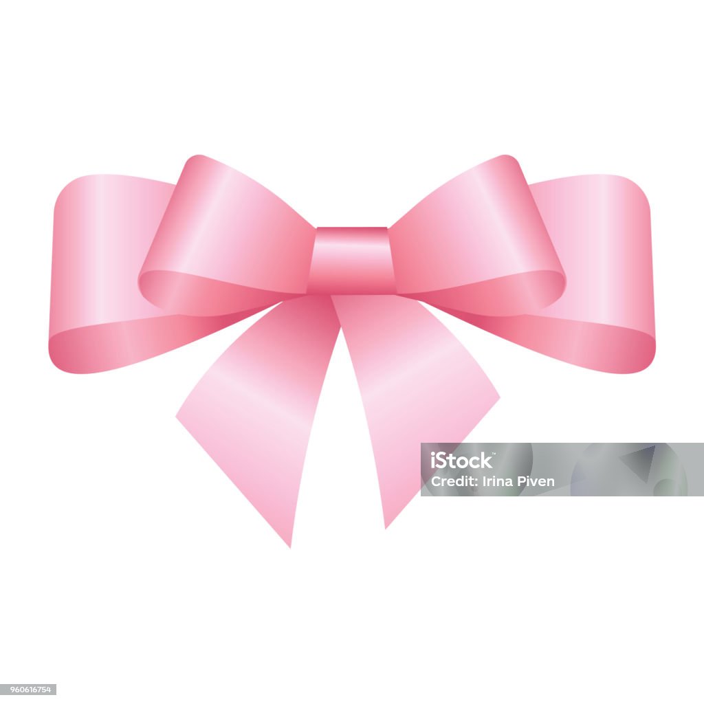 Vector Shiny Pink Satin T Bow Close Up Isolated On White Background