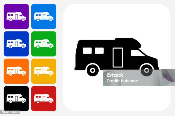 Rv 아이콘 사각형 단추 세트 곤색에 대한 스톡 벡터 아트 및 기타 이미지 곤색 교통수단 구도 Istock