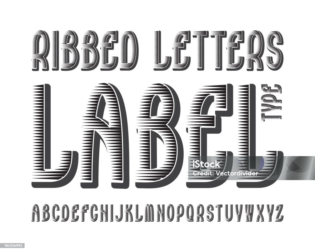 Ribbed Letters Label Typeface Black Gray Contrasting Font Isolated ... Ribbed Letters Label Typeface Black Gray Contrasting Font Isolated ...