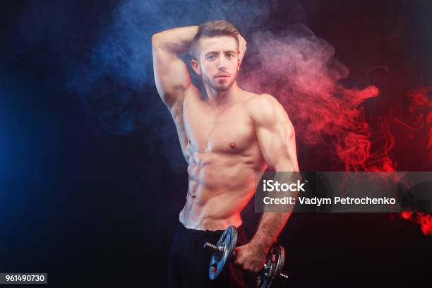 Young Ripped Man Bodybuilder With Perfect Abs Shoulders Biceps Stock