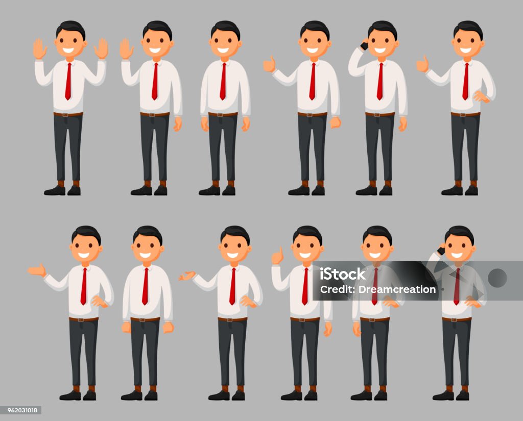 Set Karakter Kartun Pengusaha Dalam Pose Yang Berbeda Ilustrasi Vektor