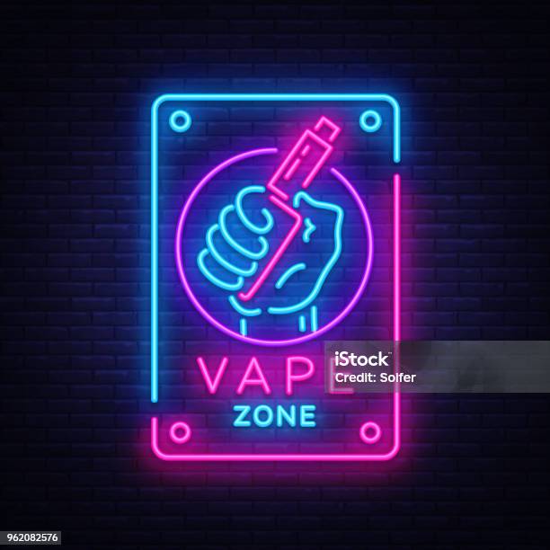 Zone Vaping Neon Sign Vector Template Light Banner Bright Night