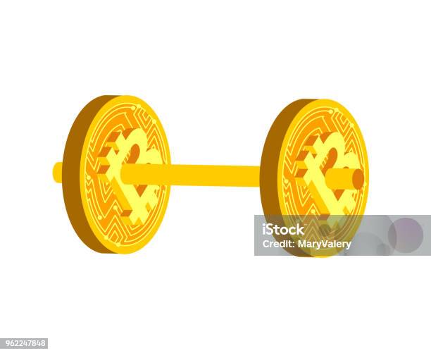 Bitcoin 절연 바 벨입니다 암호화 통화는 힘 이다 벡터 일러스트 레이 션 경제에 대한 스톡 벡터 아트 및 기타 이미지