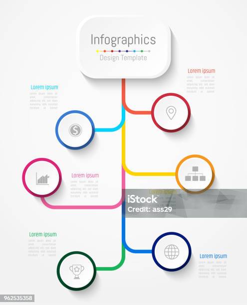 Infographic 6 옵션 부품 단계 일정 또는 프로세스와 비즈니스 데이터에 대 한 디자인 요소입니다 벡터 일러스트입니다