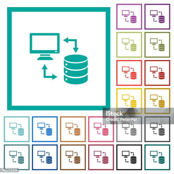 Menyinkronkan Data Dengan Ikon Warna Datar Database Dengan Bingkai ... Menyinkronkan Data Dengan Ikon Warna Datar Database Dengan Bingkai ...