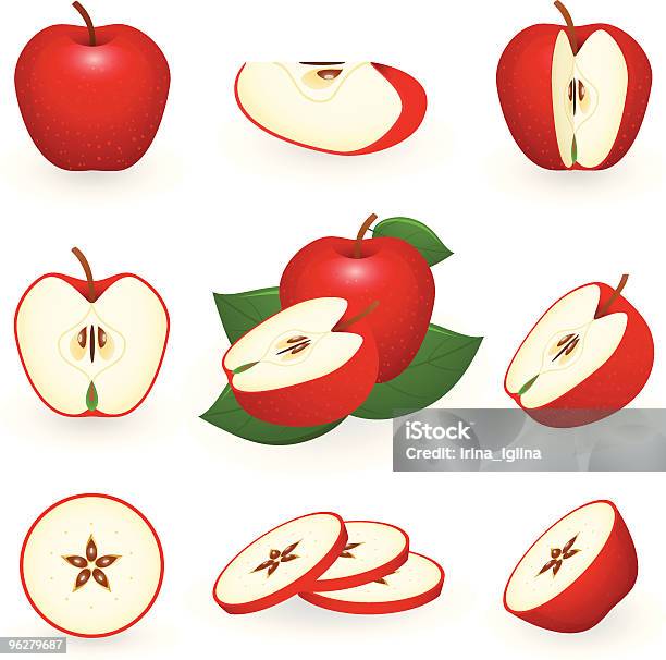 레드 사과나무 사과에 대한 스톡 벡터 아트 및 기타 이미지 사과 썰기 열다 Istock