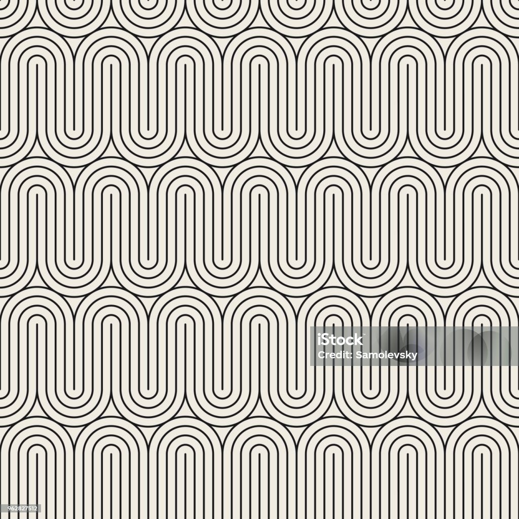 Vector Seamless Vintage Pattern Of Overlapping Arcs In Art Deco Style