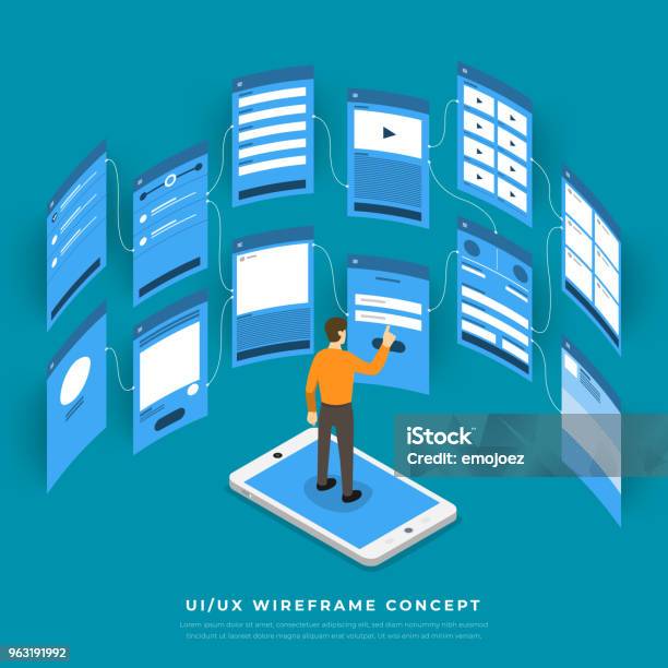 Ux Ui 순서도입니다 실물 모형 모바일 응용 프로그램 개념 등각 투영 평면 디자인입니다 벡터 일러스트입니다 개념에 대한 스톡 벡터 아트 및 기타 이미지 Istock
