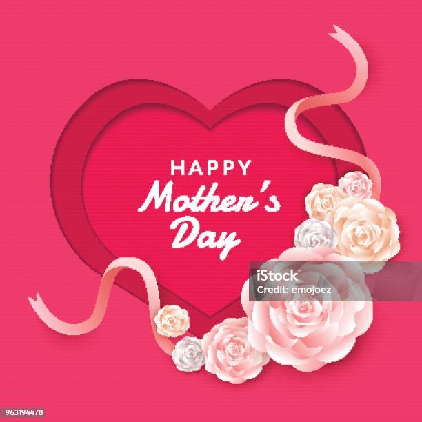 Happy Mothers Day Layout Design With Roses Lettering Paper Cut And