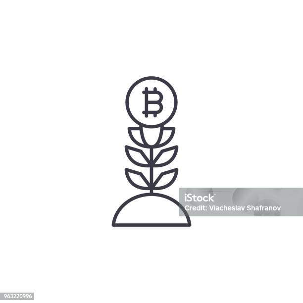 Bitcoin 가격 성장 선형 아이콘 개념입니다 Bitcoin 가격 성장 라인 벡터 기호 상징 그림 가격에 대한 스톡 벡터 아트