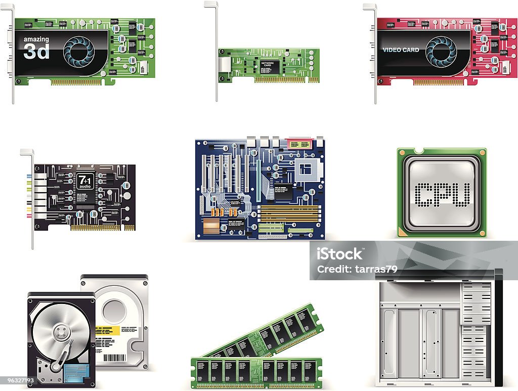 Computer Parts Icon Set向量圖形及更多中央處理器圖片 中央處理器 隨機存取記憶體 Pci 卡 Istock